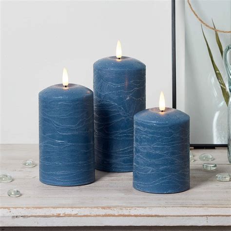 Lights4fun Inc Set Of 3 Truglow Blue Distressed Wax