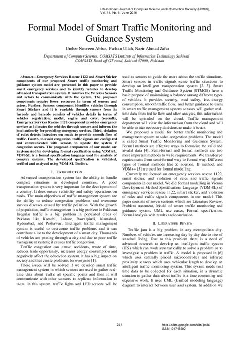 Pdf Formal Model Of Smart Traffic Monitoring And Guidance System