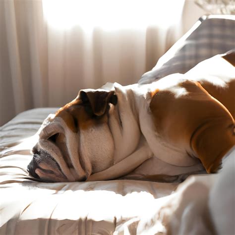Premium Photo The Dog Sleeps On The Master Bed The English Bulldog Is