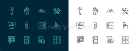 Set Line Hammer And Wrench Spanner Window In Room Electrical Outlet Security Keypad Access