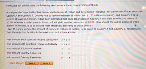 Solved Formulate But Do Not Solve The Following Exercise As