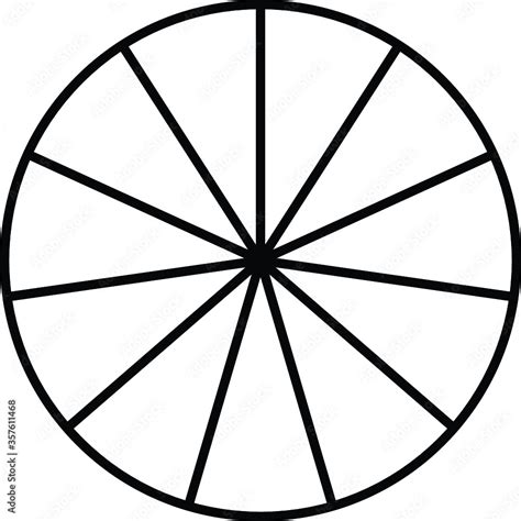 Circle Divided Into 11 Parts Equal Parts Black Outline Stock Vector
