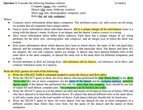 solved question 1 consider the following database schema