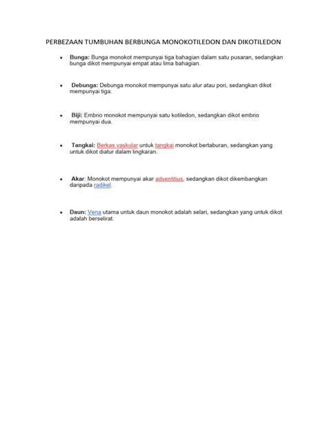 Perbezaan Tumbuhan Berbunga Monokotiledon Dan Dikotiledon Pdf