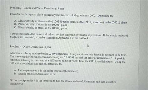 Solved Problem 3 Linear And Planar Densities 15 Pts Chegg Com