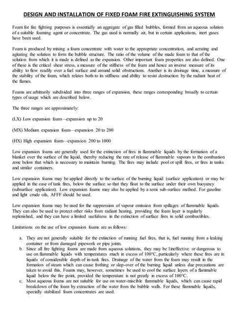Design And Installation Of Fixed Foam Fire Extinguishing System Docx