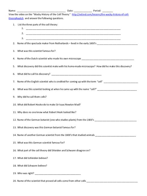 Fillable Online Wacky History Of Cell Theory Worksheet Answer Key