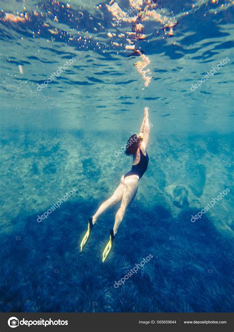 Sexy Woman Swimming Underwater Diving Mask Flippers Summer Vacation