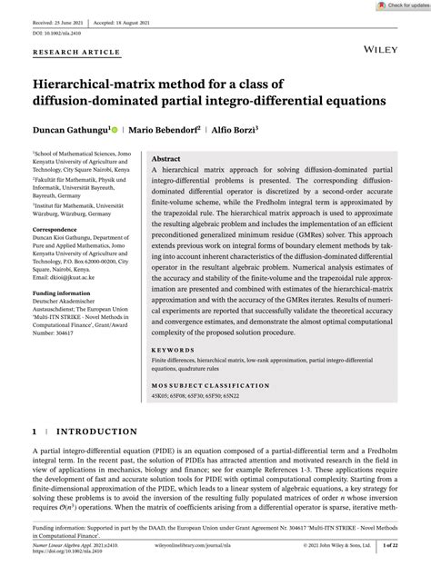 Pdf Hierarchical‐matrix Method For A Class Of Diffusion‐dominated