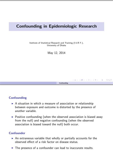 Confounding In Epidemiologic Research Institute Of Statistical