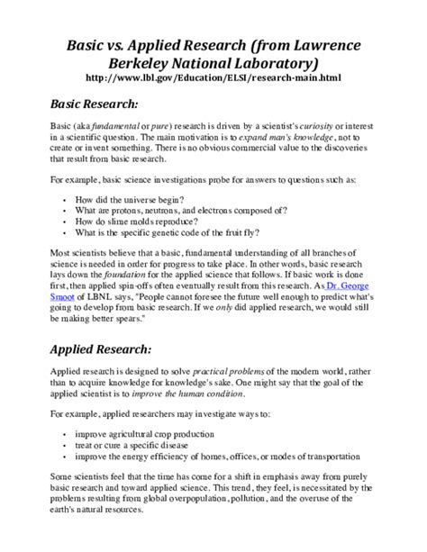 Pdf Basic Vs Applied Research