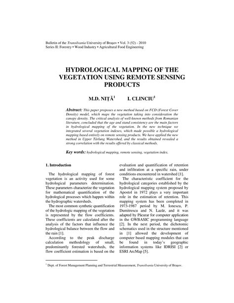 Hydrological Mapping Of The Vegetation Using Remote Sensing Products Pdf