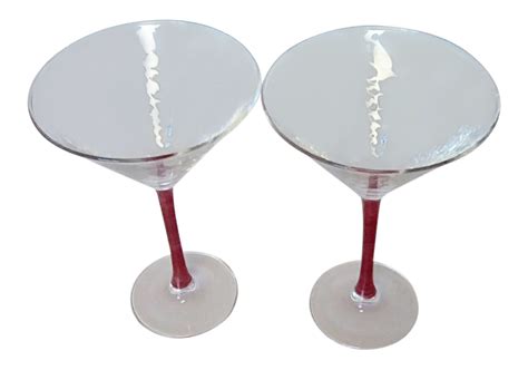 Vintage Red Stemmed Martini Glasses A Pair On Honeycomb