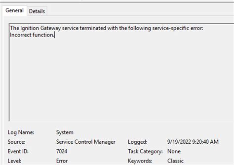 ignition gateway service terminated incorrect function ignition