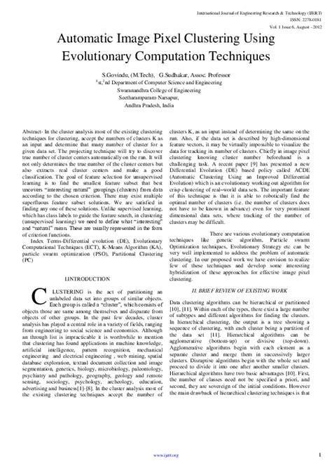 Pdf Automatic Image Pixel Clustering Using Evolutionary Computation Techniques