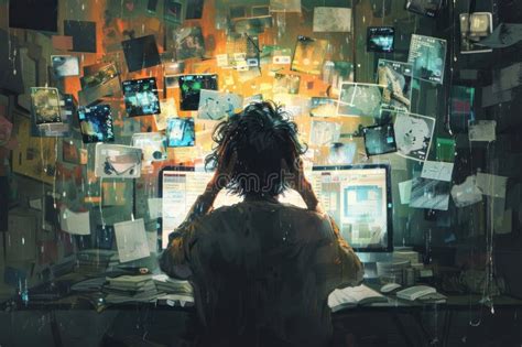 A Person Overwhelmed By Technology And Social Media Surrounded By