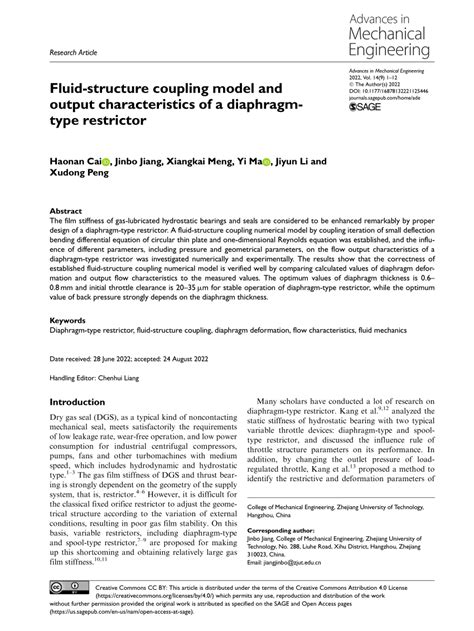Pdf Fluid Structure Coupling Model And Output Characteristics Of A