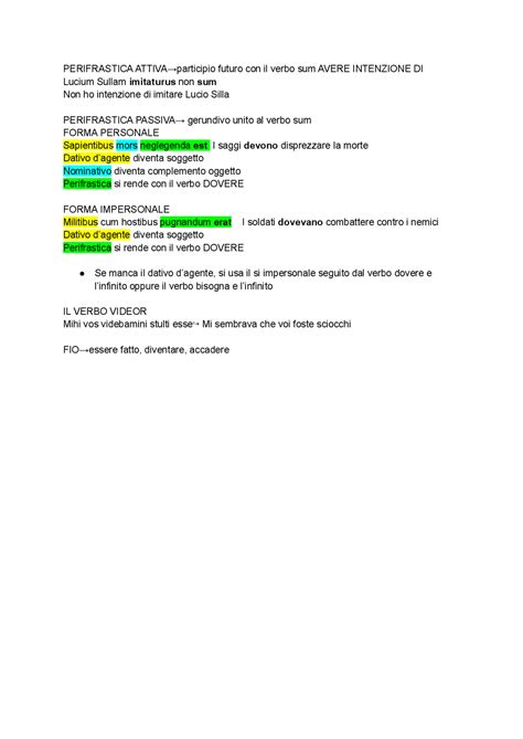 Perifrastica Passiva Esercizi Di Latino Docsity
