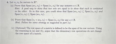 Solved 4 Let V1v2 Be Vectors In Rn A Prove That