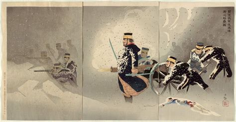 Japanese Print Braving The Snow Our Troops Capture The Stronghold At