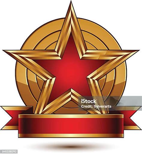Symbole Stylisé Vecteur Dor Avec Étoile Rouge Et Ruban Glamour Vecteurs