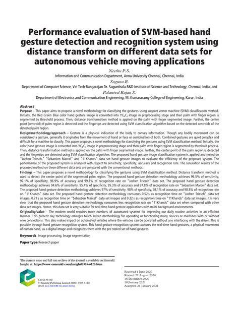 PDF Performance Evaluation Of SVM Based Hand Gesture Detection And Recognition System Using