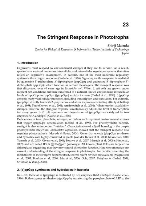 Pdf The Stringent Response In Phototrophs