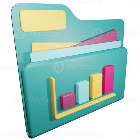 3d Business Folder Store Presentation Files And Bar Chart Illustrations