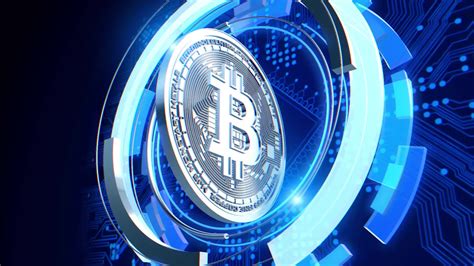 Silver Bitcoin Cryptocurrency Futuristic Animation Blue Circles Loop