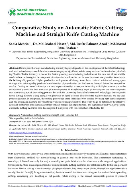 Pdf Comparative Study On Automatic Fabric Cutting Machine And