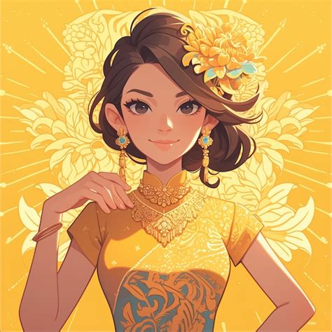 Indonesian Woman In Batik Dress As A Cultural Presenter Premium Ai