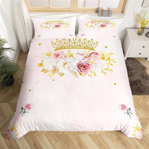 Yst Girls Rose Bedding Sets Queen Cute Princess Comforter Cover Pink