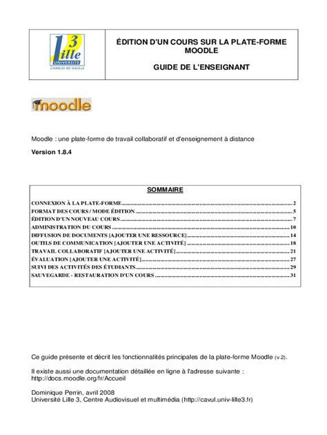 Remplissable En Ligne Dition Dun Cours Sur La Plate Forme Moodle