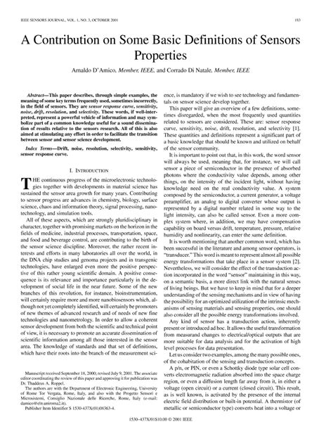 A Contribution On Some Basic Definitions Of Sensors Properties Ieee