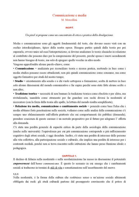 Riassunto Del Libro Comunicazione E Media Docsity