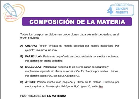 Composición De La Materia Para Cuarto De Primaria
