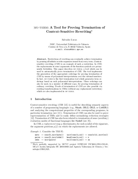 Pdf Mu Term A Tool For Proving Termination Of Context Sensitive