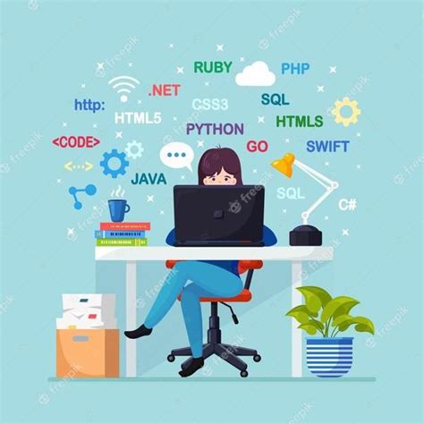 programación y codificación programador sentado en el escritorio y la