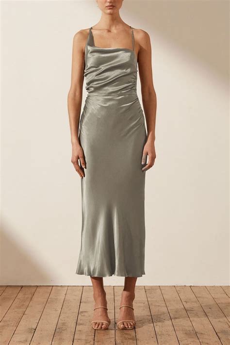 La Lune Asymmetrical Bias Cowl Midi Dress Sage Dresses Shona Joy