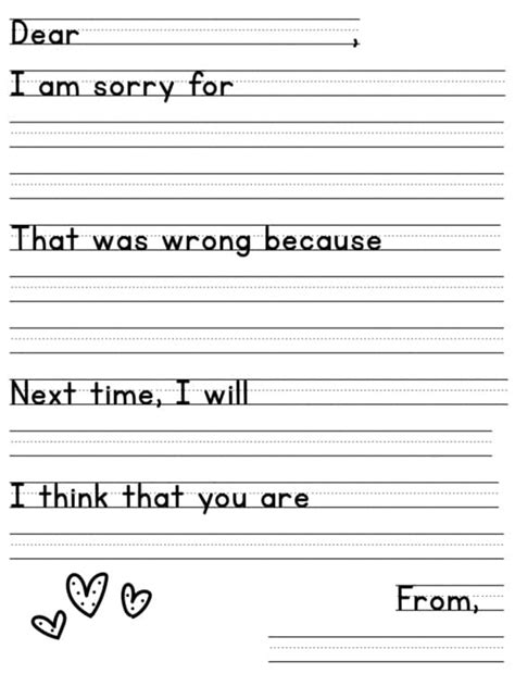 Apology Letter Template For Lower Elementary Sentence Frames And Primary