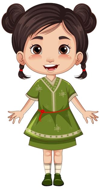 Chinesische Mädchen Cartoon Figur Im Traditionellen Outfit Kostenlose