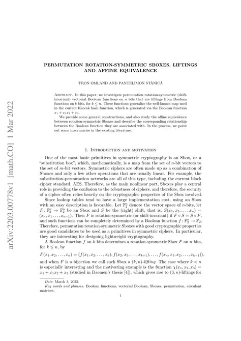 Pdf Permutation Rotation Symmetric Sboxes Liftings And Affine Equivalence