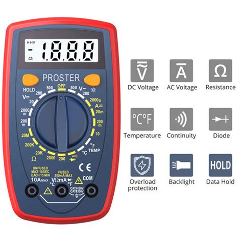 Proster Digital Multimeter Ac Dc Voltmeter Ammeter Ohm Circuit Lcd Mul