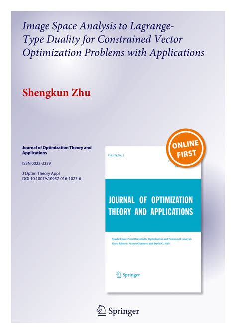 Pdf Image Space Analysis To Lagrange Type Duality For Constrained Vector Optimization Problems