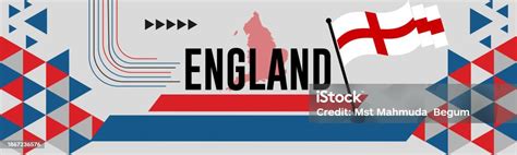 지도 깃발 색상 테마 배경 기하학적 추상 복고풍 현대 빨강 및 파랑 색상 디자인이 있는 영국 국경일 배너 추상적인 현대적인 디자인 영국에 대한 스톡 벡터 아트 및 기타