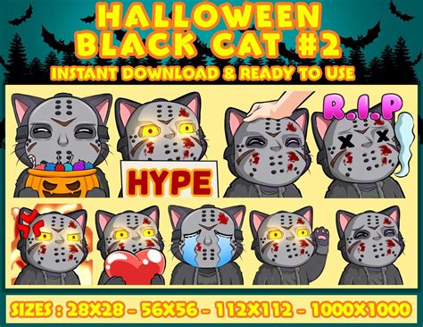 Black Cat Chibi Hallowen Twitch Emotes Pack Discord Emotes Pack