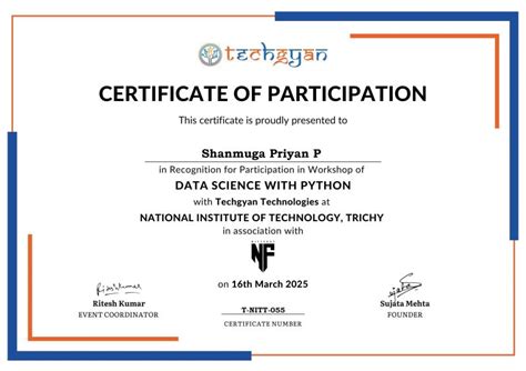 Datascience Python Techgyan Nitt Learning Certification Shanmuga Priyan P