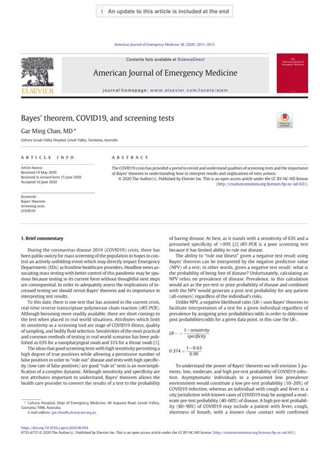 Pdf Bayes Theorem Covid19 And Screening Tests Pdf Bayes Theorem Covid19 And Screening Tests