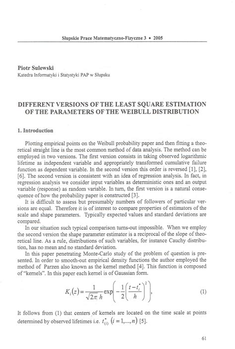 Pdf Different Versions Of The Least Square Estimation Of The Parameters Of The Weibull