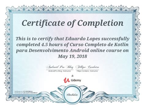 eduardo verçosa on linkedin completion certificate for curso completo de kotlin para